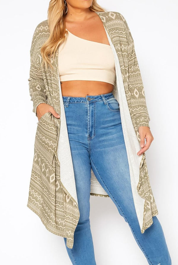 Hi Curvy Plus Size Aztec Print Long Cardigan – HI CURVY