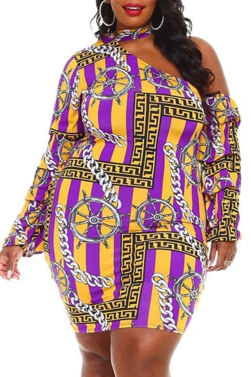 Plus Size Multi Stripe Print One Shoulder Bodycon Dress Made in USA – HI CURVY